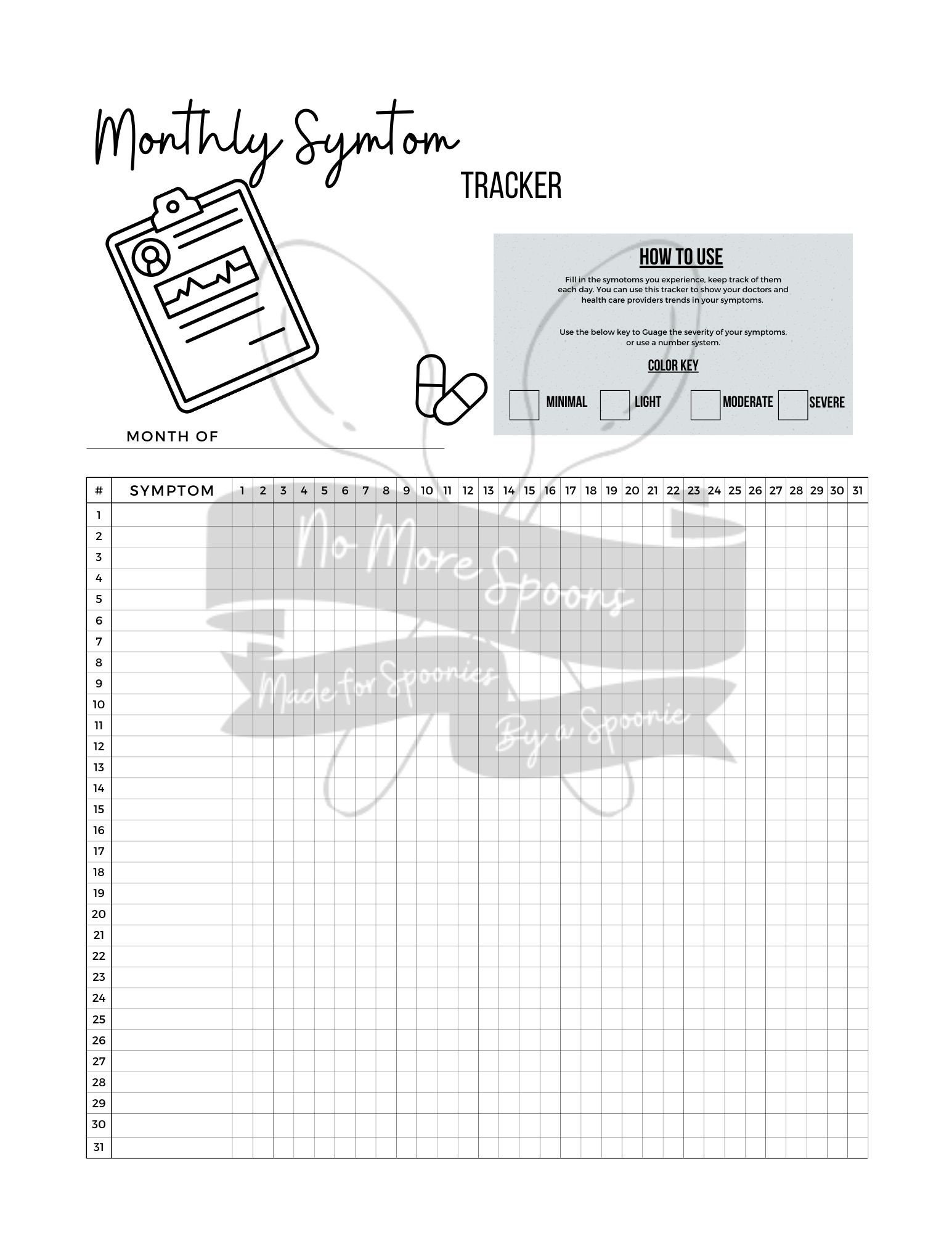 Printable Symptom Tracker - Etsy