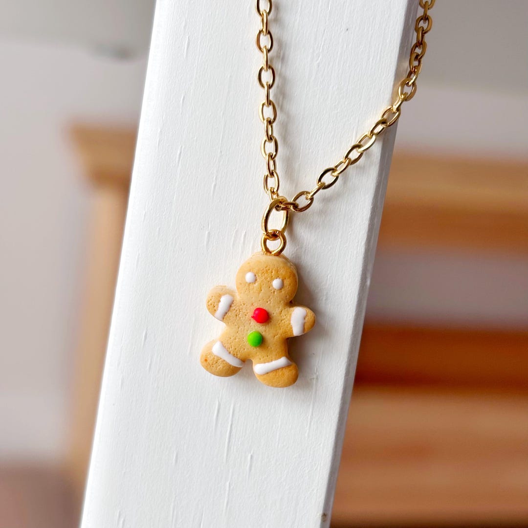 Christmas Necklace, Gingerbread Man Polymer Clay Earrings, Handmade ...