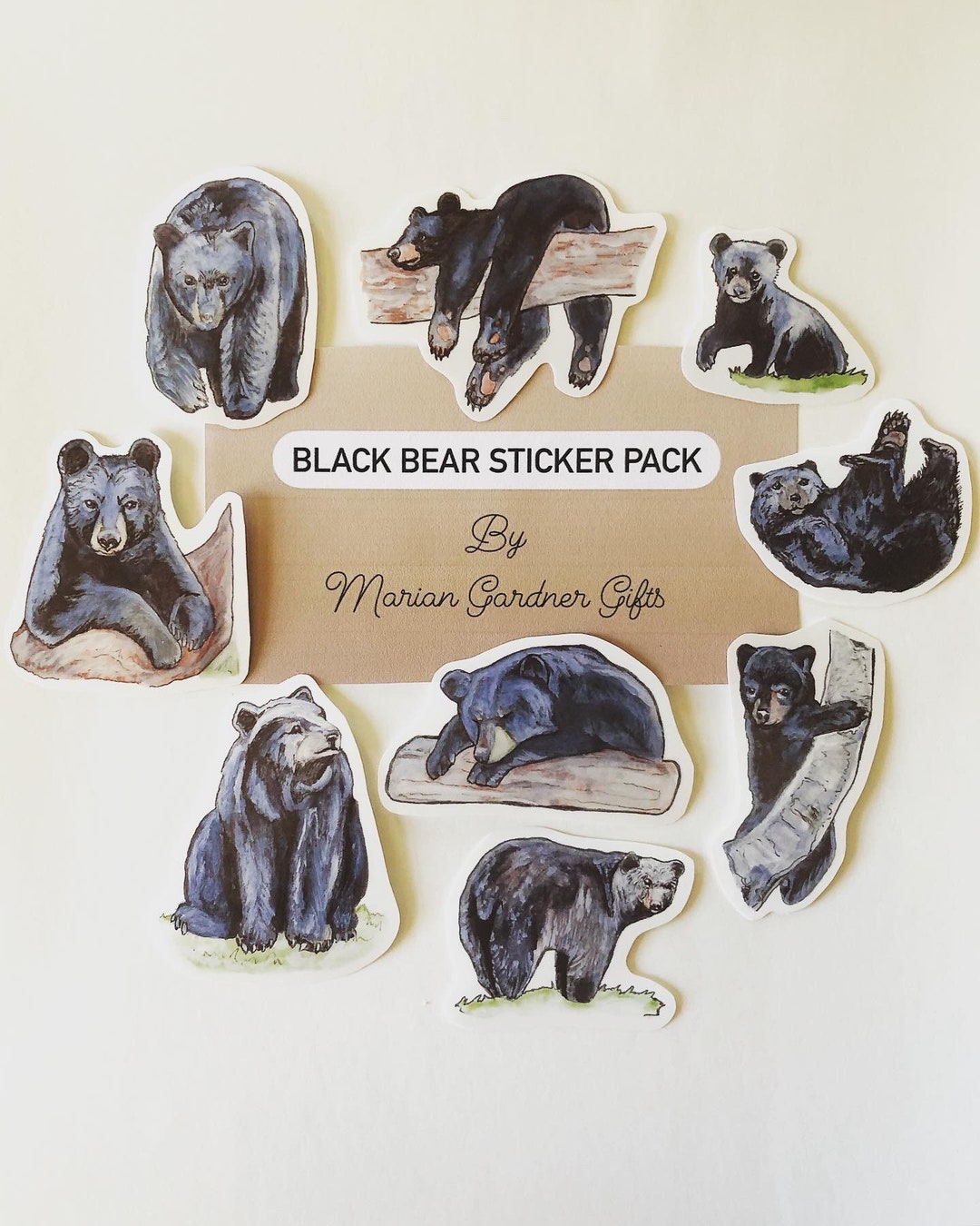Black Bear Sticker Pack. Glossy, Handmade Artwork. Collectible Stickers ...