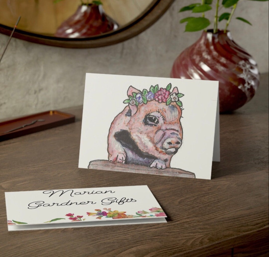 Cute Pig Greeting Card. Handmade|note Card|pig Lover|farm Lover Gift ...