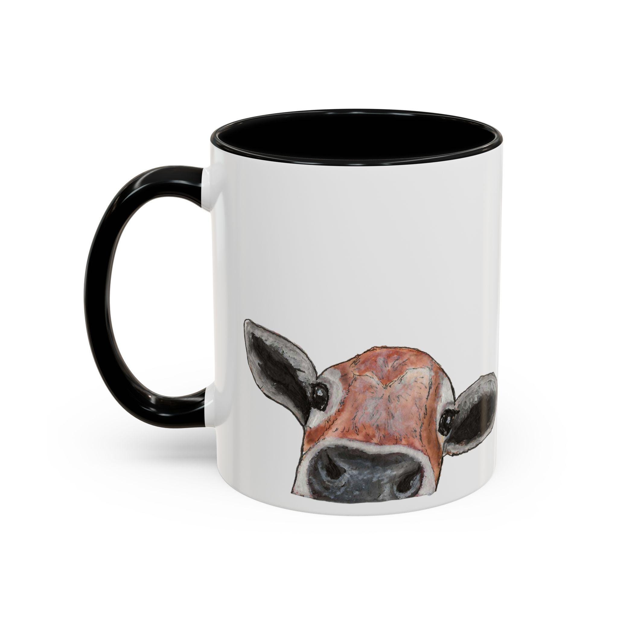 Peeking Jersey Cow Accent Coffee Mug, 11oz, 15oz Cute Cow Mug, Cow ...