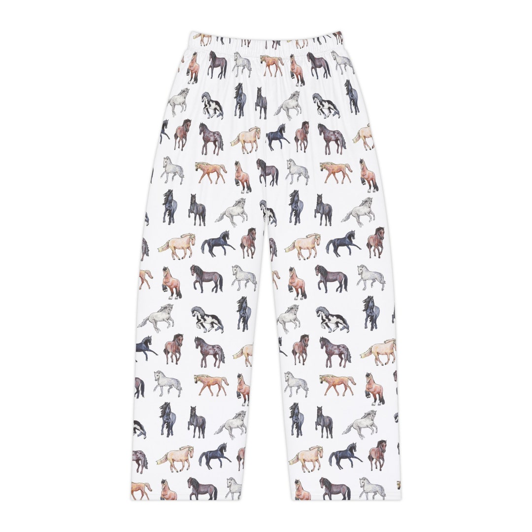 Women's Horse Art White Pajama Pants, Horse Lover Gift, Cute Pj's ...