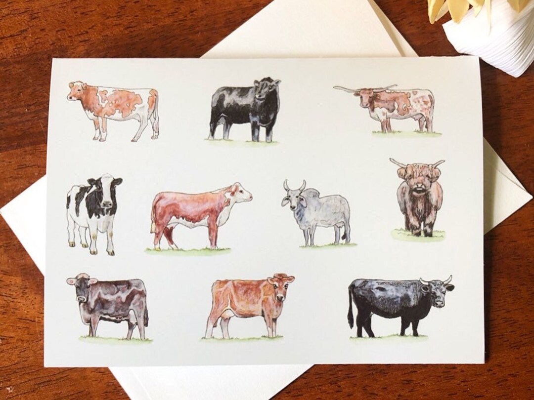 Cow Breeds Greeting Card. Handmadenote Cardcow Loverfarm - Etsy