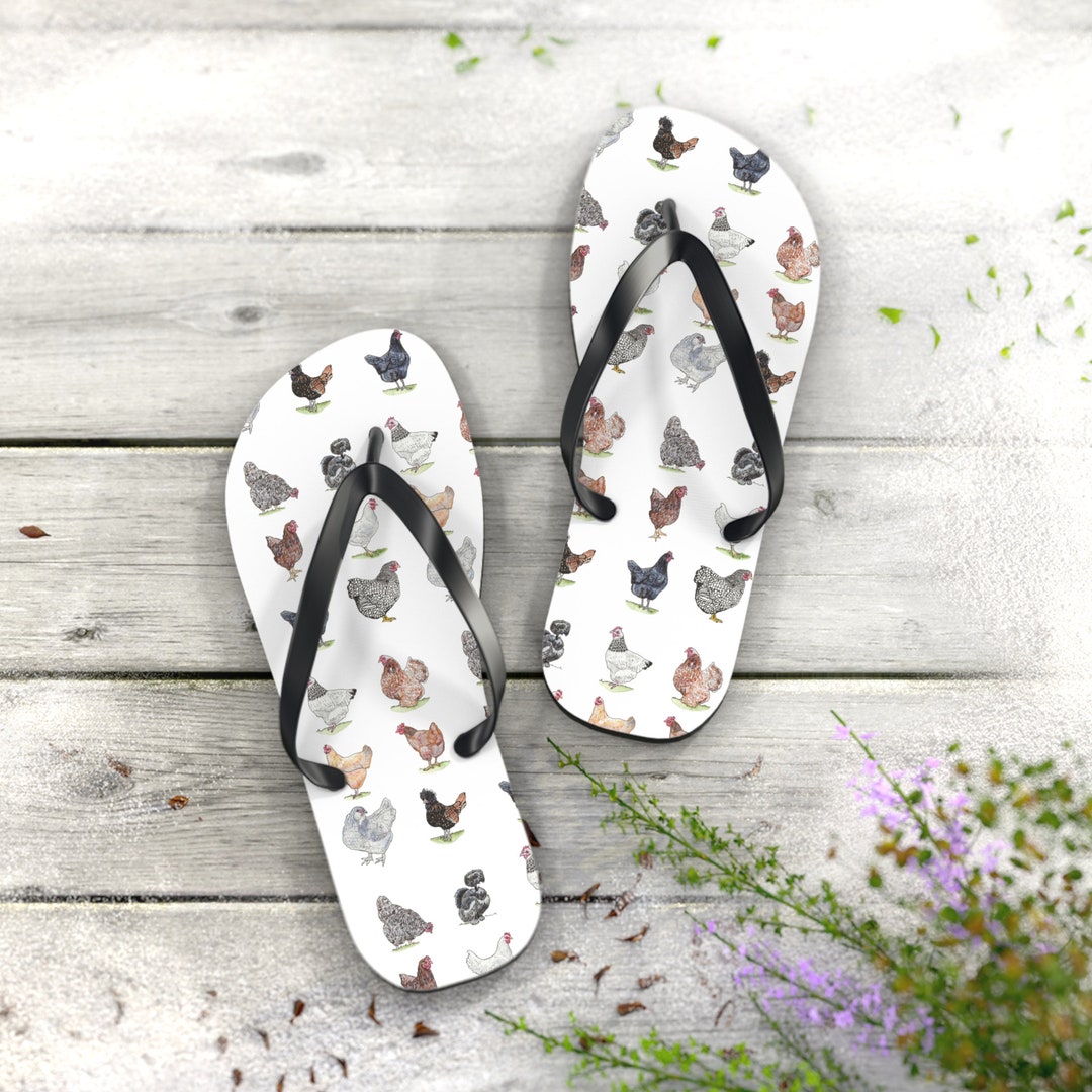 Chicken Art Flip Flops, Chicken Mom Gift, Chicken Lover Gift, Cute ...