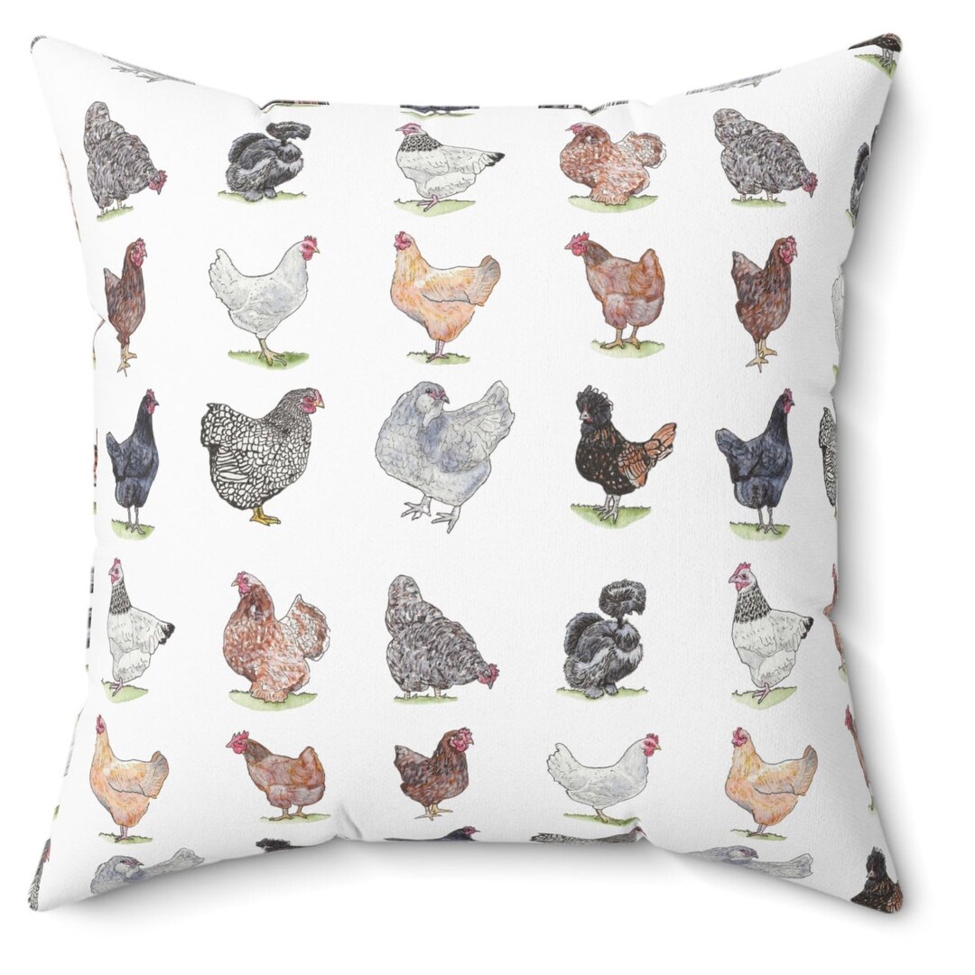 Chicken Breeds Square Pillow With Case, Chicken Lover Gift, Farmhouse ...