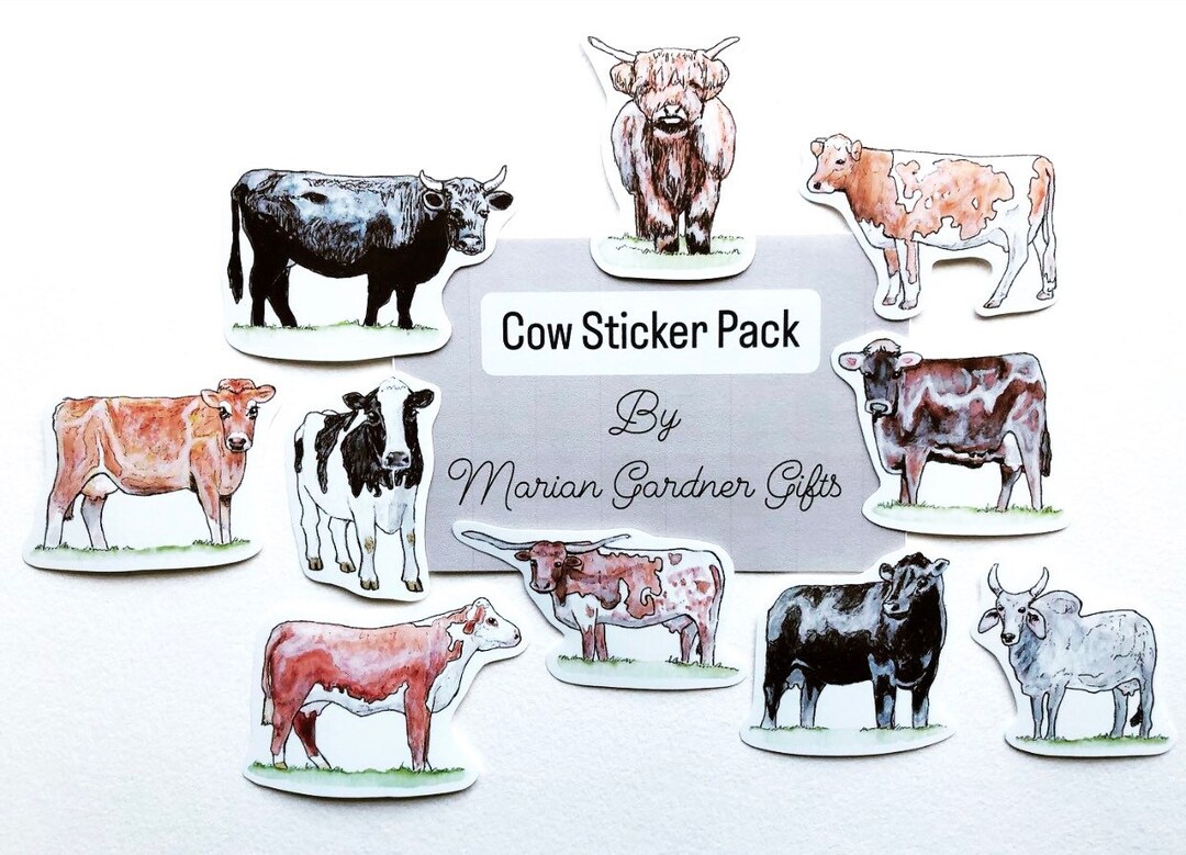 Cow Sticker Pack.handmade Artwork. Collectible Cow Stickers. Laptop ...