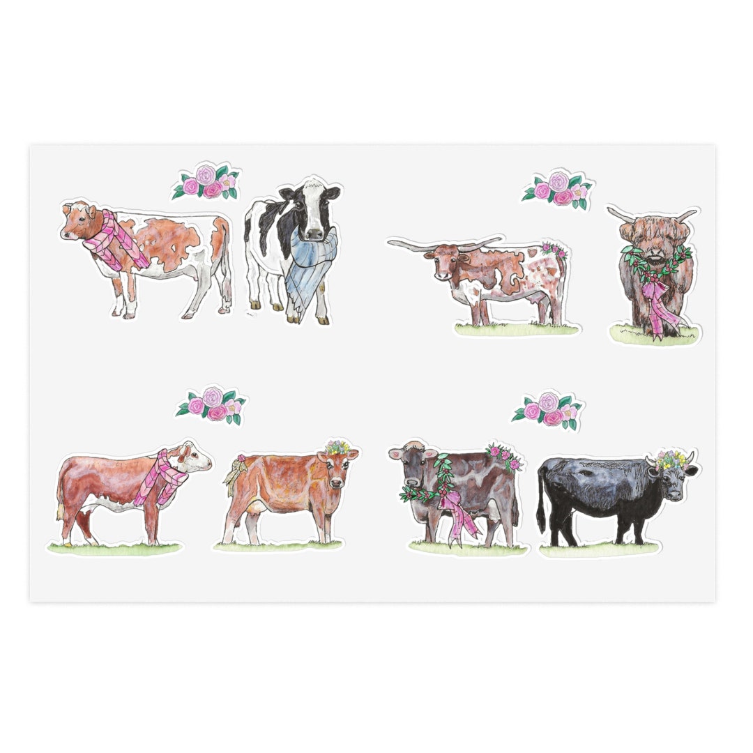 Winter Cows Sticker Sheets, Cow Lover Gift, Cow Mom Gift, Farm Animal ...