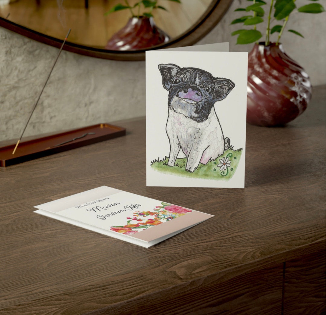 Cute Pig Greeting Card. Handmade|note Card|pig Lover|farm Lover Gift ...