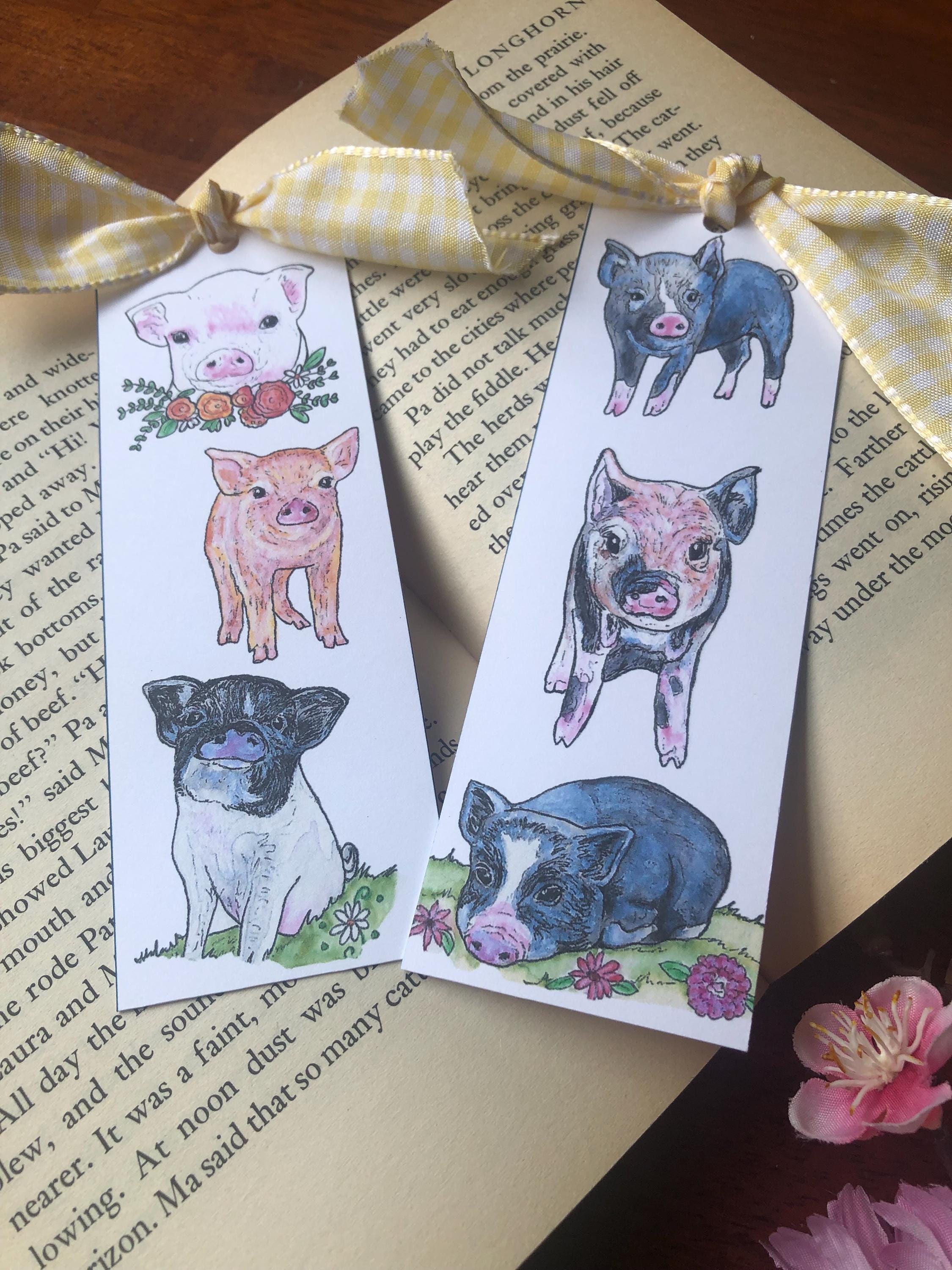 Pig Art Bookmarks: Handmade Watercolor Painting, Reader Gift - Etsy