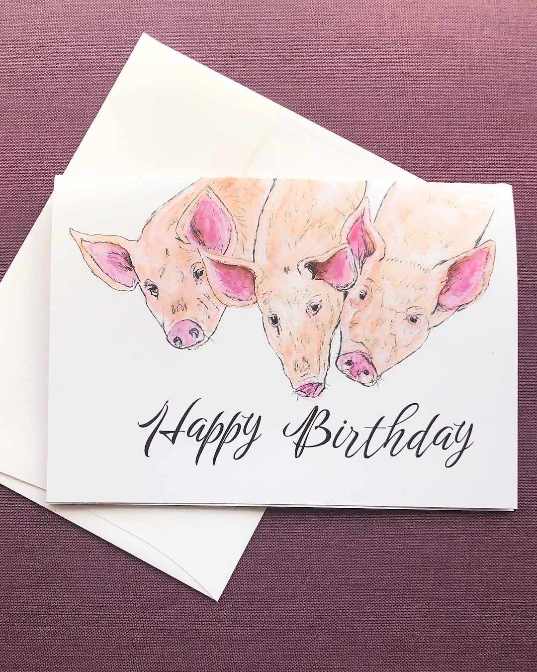 Cute Pigs Happy Birthday Greeting Card. Handmade|note Card|pig Lover ...