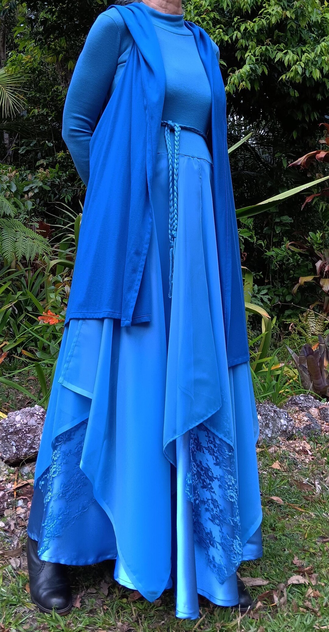 Sky Blue Multi-layered Full Length Gown and Matching Vest. - Etsy