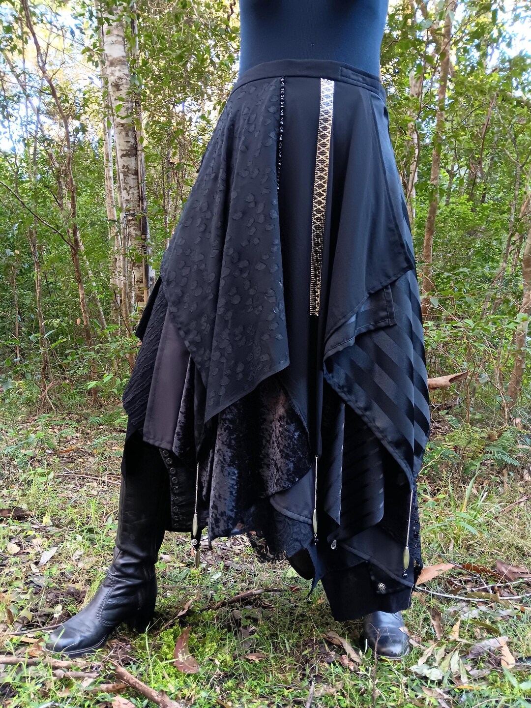 Handmade, One-of-a-kind, Black 'goth' Theme, Multi-layered Wrap Skirt ...