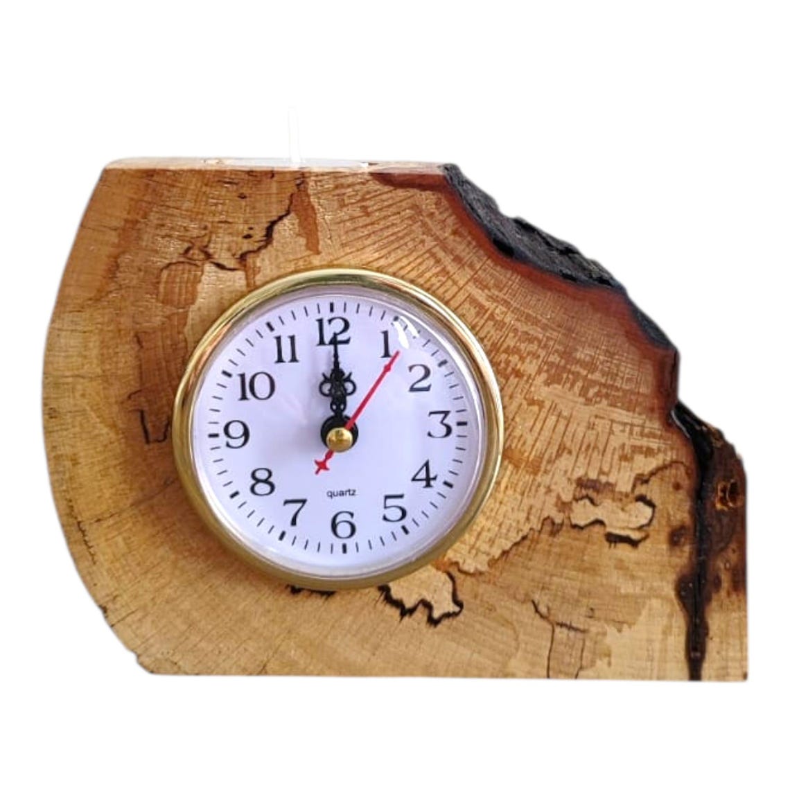 Handmade Beech Wood Desk Clock With Candle Holder – Natural Edge Rustic ...