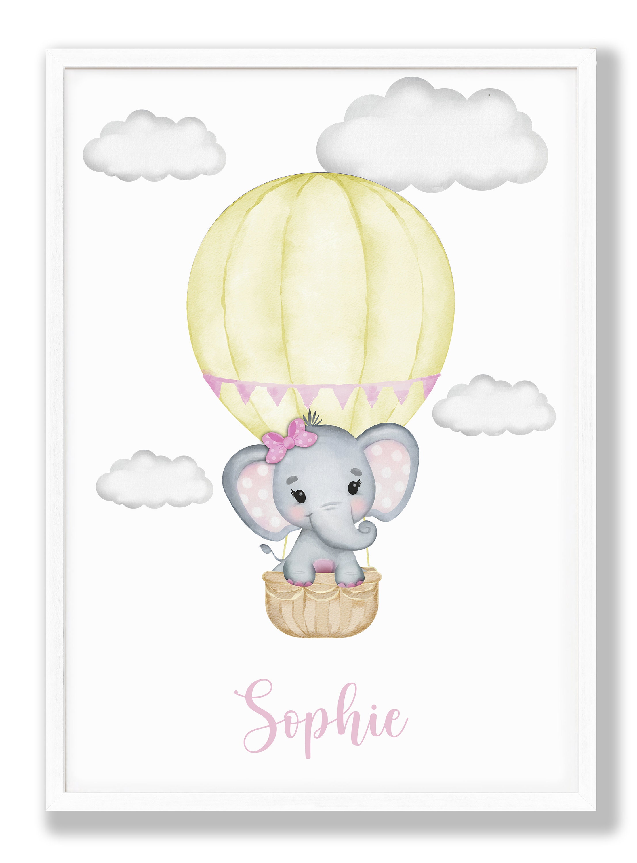 Personalised Hot Air Balloon Elephant Nursery Print Nursery Etsy