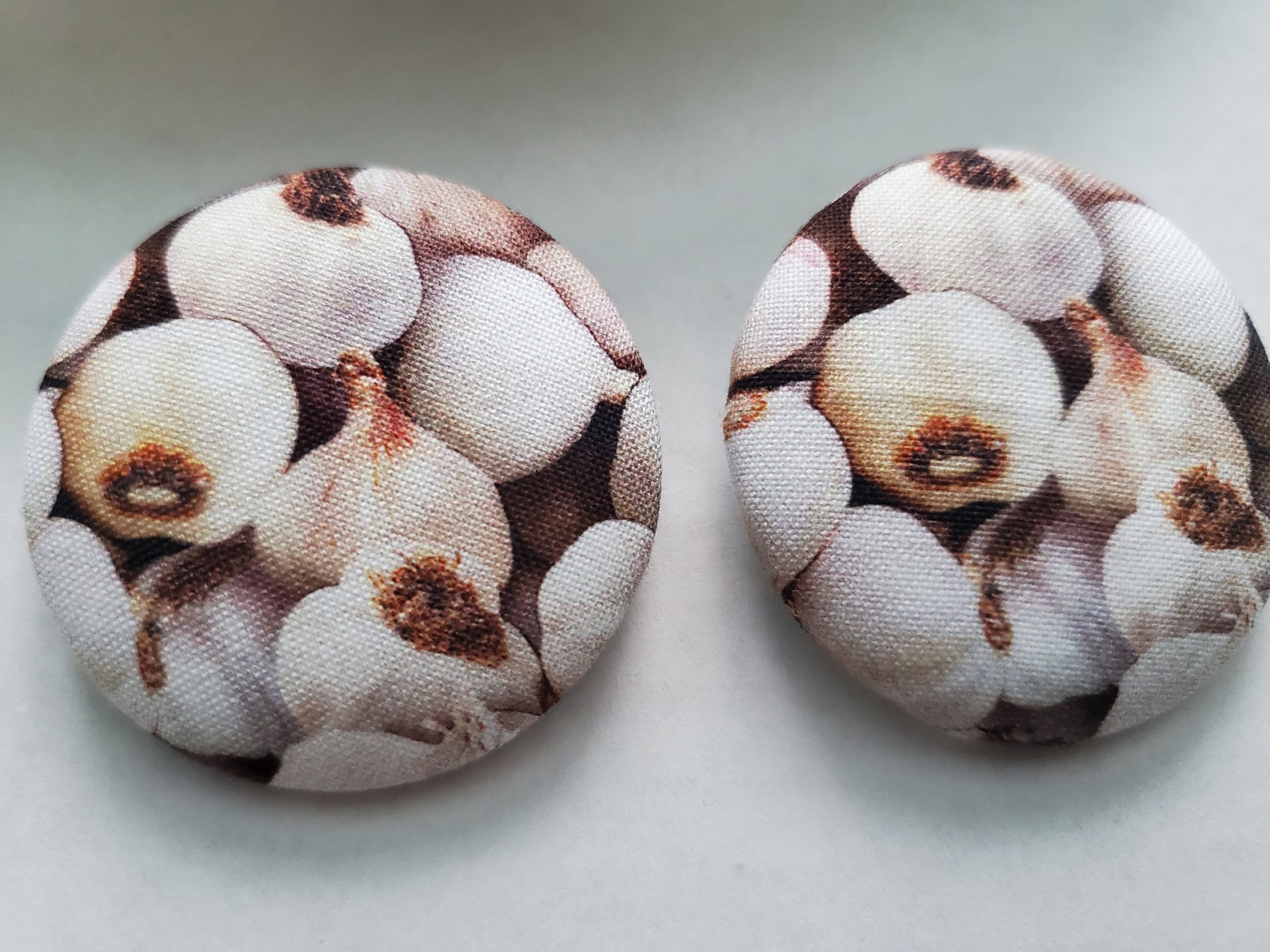 Garlic Earrings, Garlic Fabric Earrings, Garlic Button Earrings, Women ...