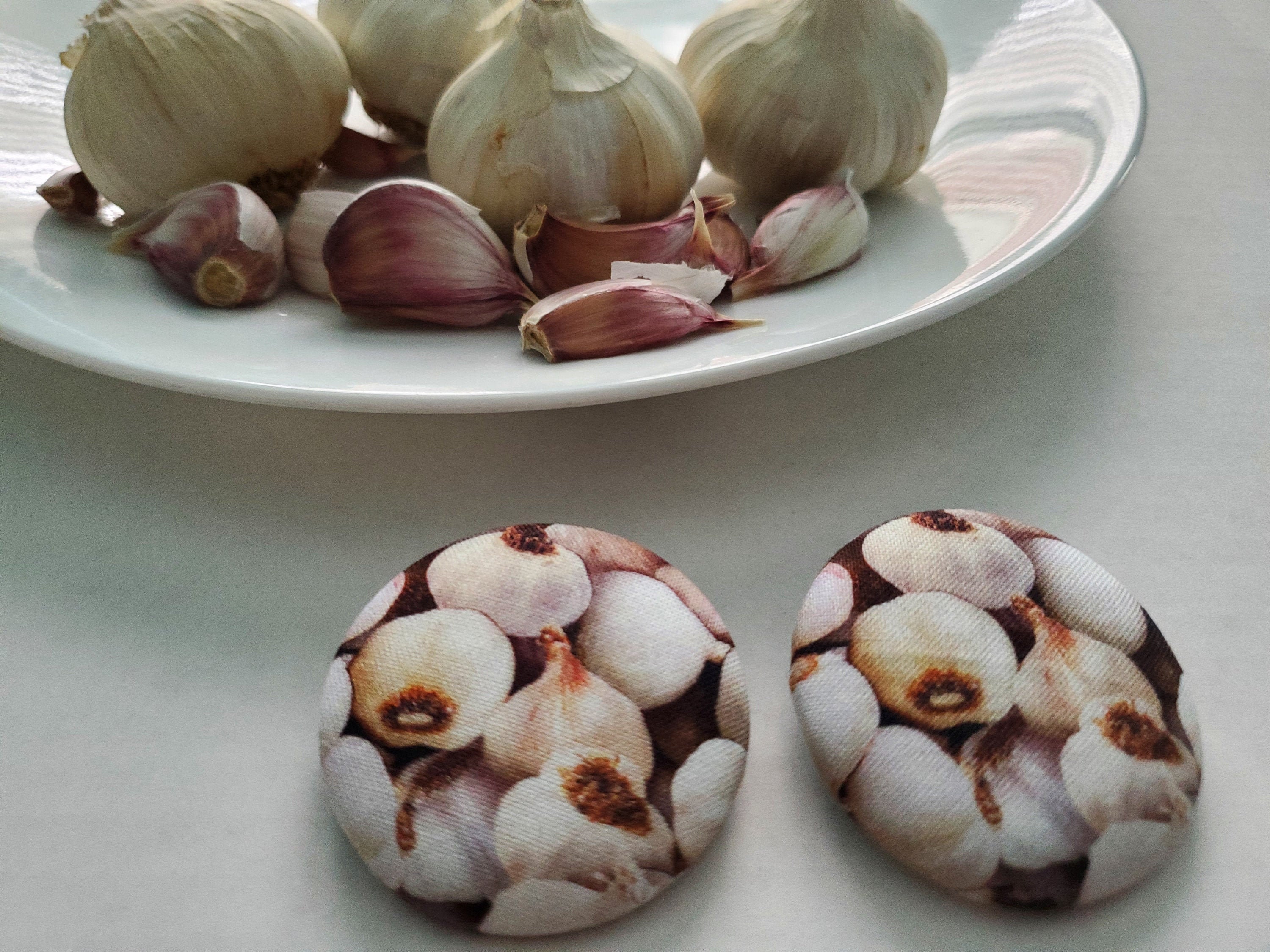Garlic Earrings, Garlic Fabric Earrings, Garlic Button Earrings, Women ...
