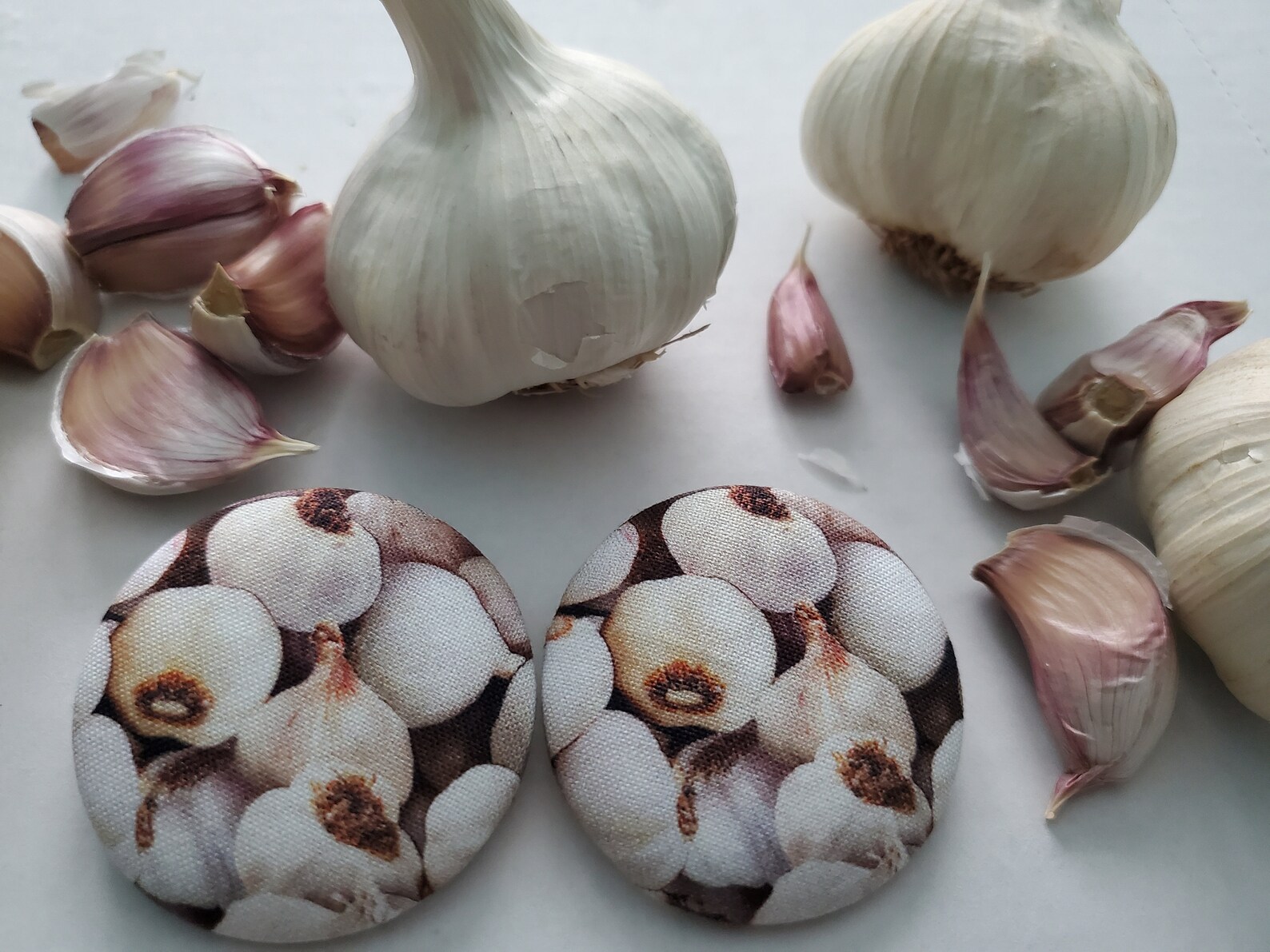 Garlic Earrings, Garlic Fabric Earrings, Garlic Button Earrings, Women ...