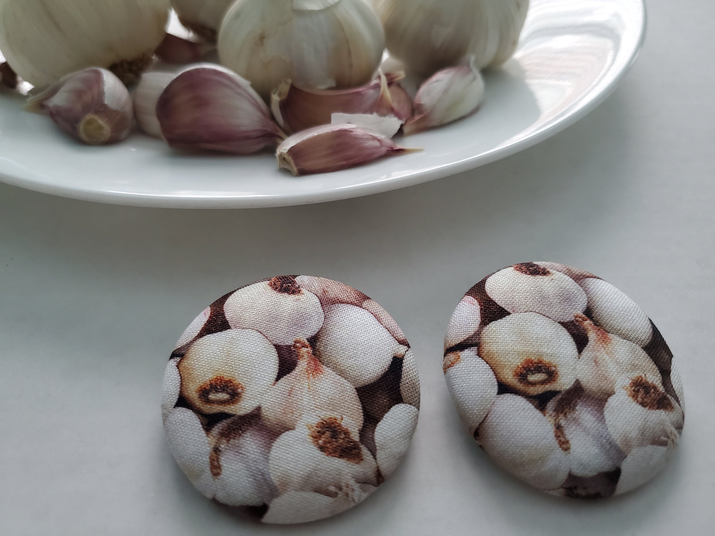 Garlic Earrings, Garlic Fabric Earrings, Garlic Button Earrings, Women ...