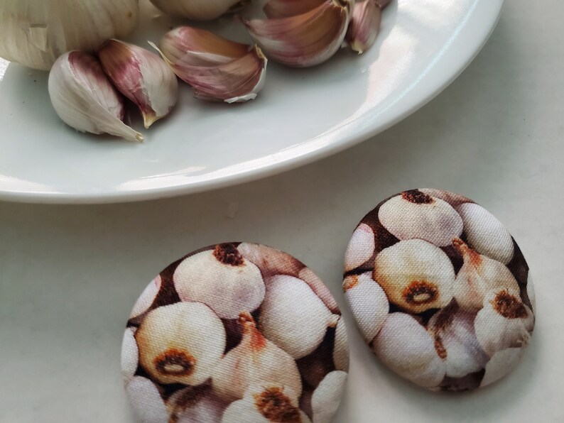 Garlic Earrings, Garlic Fabric Earrings, Garlic Button Earrings, Women ...