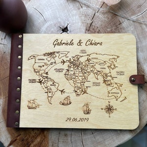 Family Adventure Book With World Map, Wooden Black Travel Book ...