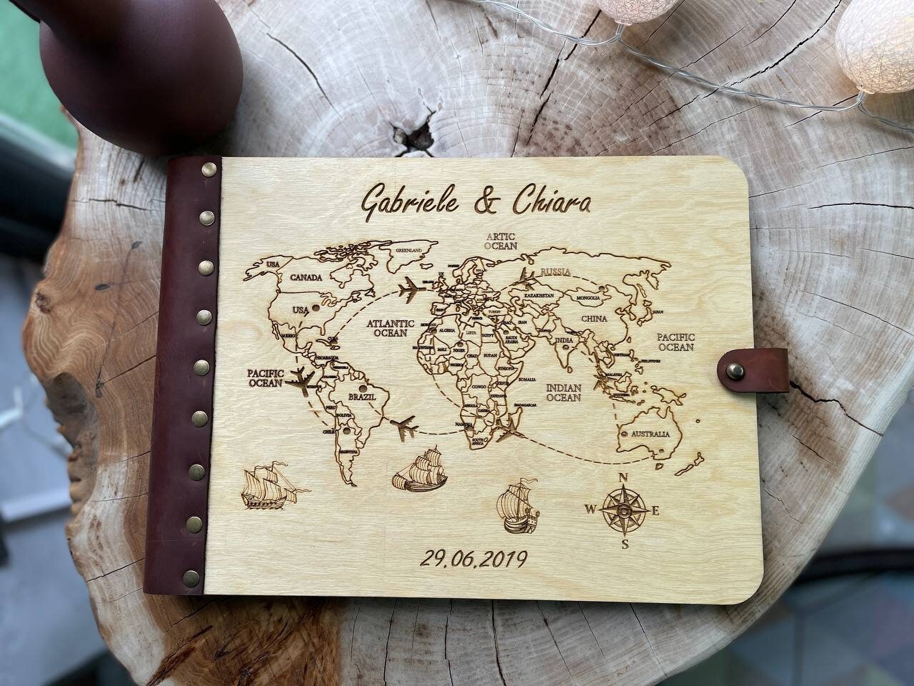 Family Adventure Book With World Map, Wooden Black Travel Book ...