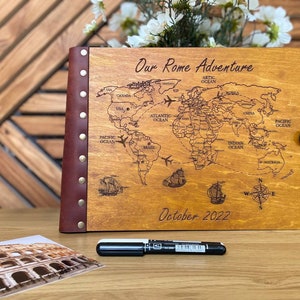 Family Adventure Book With World Map, Wooden Black Travel Book ...