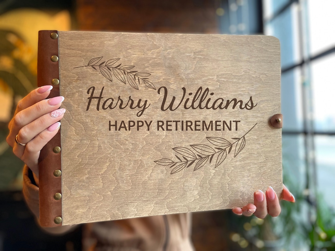 Happy Retirement Guestbook Wooden Retirement Guest Book Photo Album ...