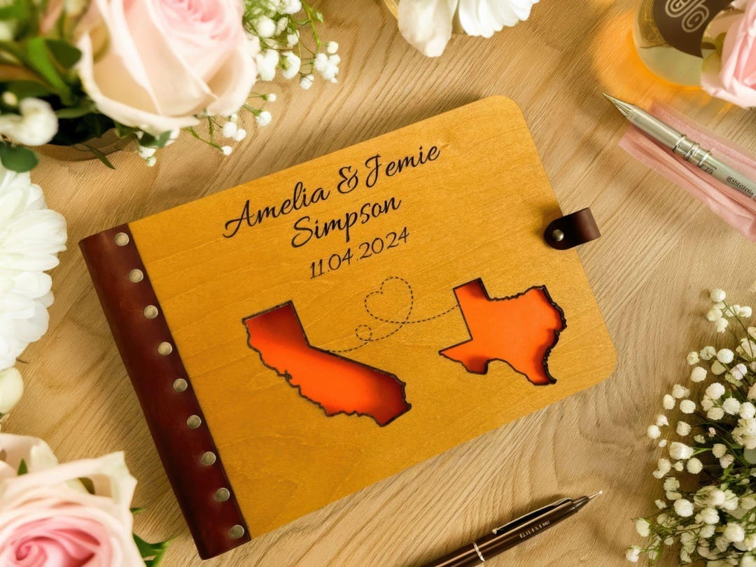 Personalised Wooden Wedding Guest Book With Maps, Guest Book Sign ...