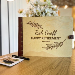 Happy Retirement Guestbook Wooden Retirement Guest Book Photo Album ...