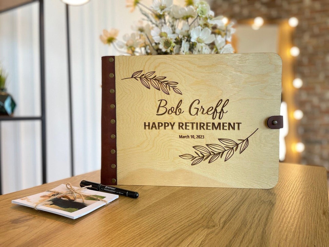 Happy Retirement Guest Book Wooden Retirement Party Keepsake Memory ...