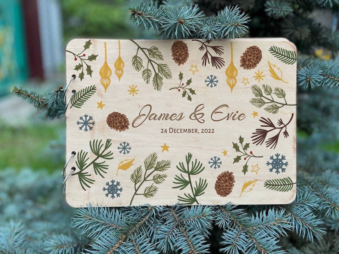 Christmas Personalized Wooden Photo Album Winter Guest Book Wedding ...