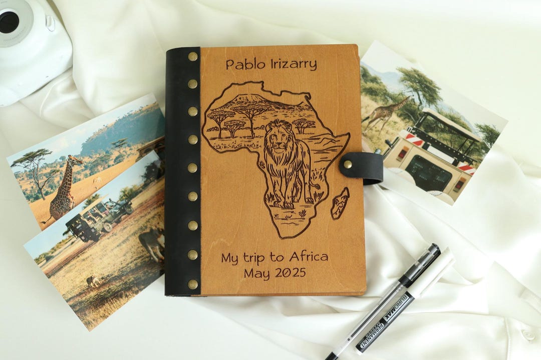 Personalised Safari Adventure Book, Africa Map & Lion Engraving Album ...