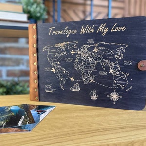 Family Adventure Book With World Map, Wooden Black Travel Book ...
