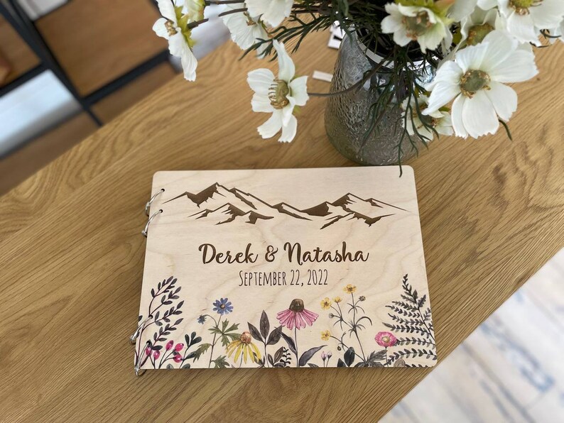 Personalized Wildflowers Wedding Guestbook Mountain Guest Book Wooden ...