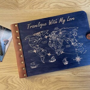 Family Adventure Book With World Map, Wooden Black Travel Book ...