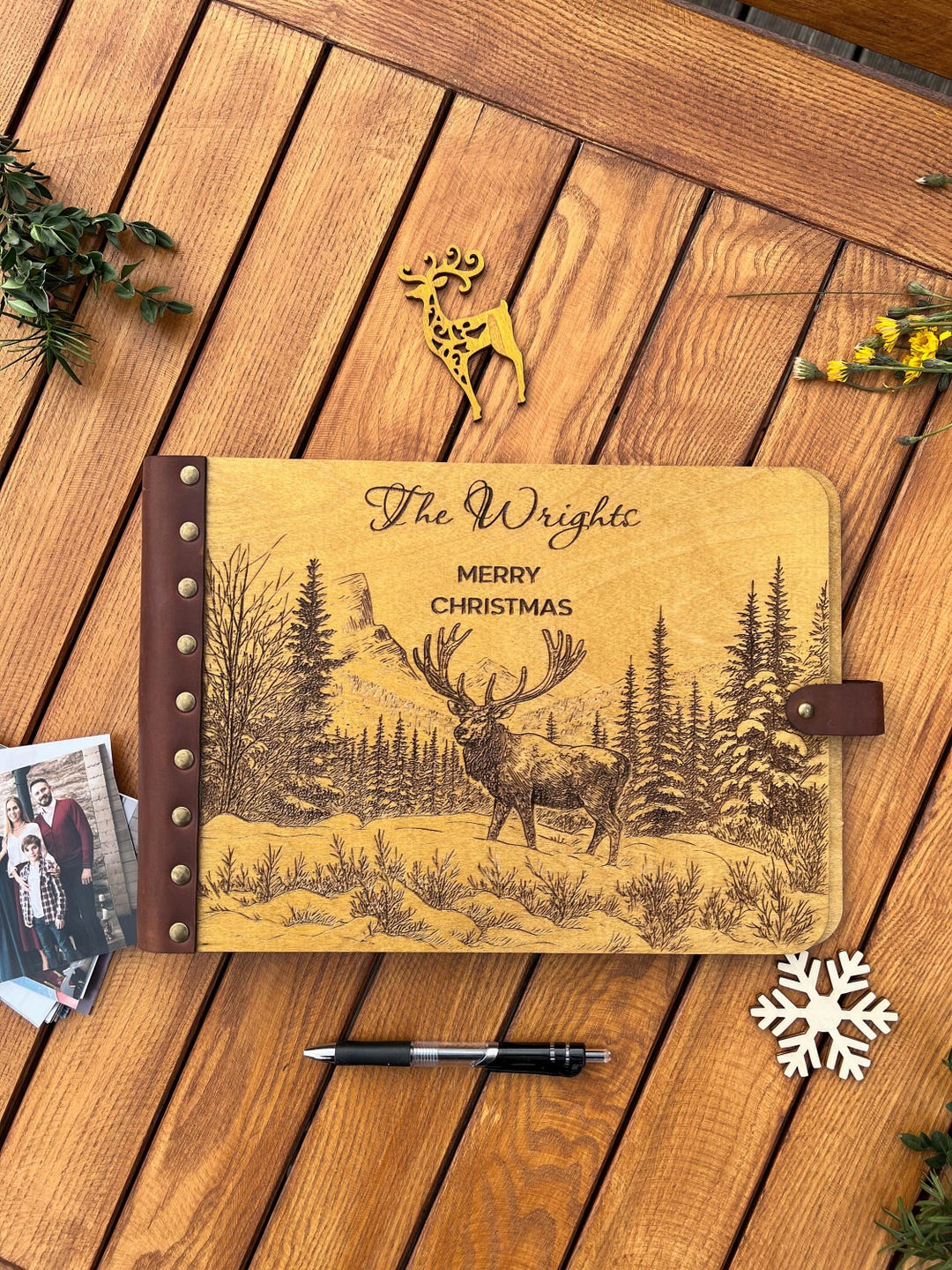 Personalized Wooden Christmas Photo Album | Engraved Family Scrapbook ...