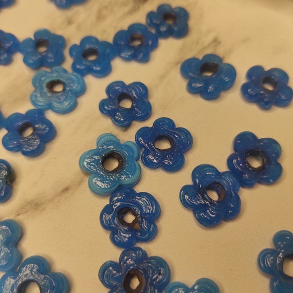 Blue Glass Flower Beads Large Chunky Flower Artisan Handmade Etsy