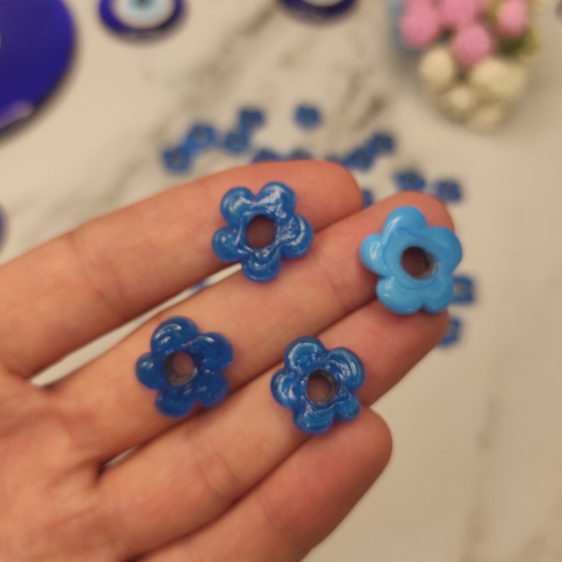Blue Glass Flower Beads Large Chunky Flower Artisan Handmade - Etsy