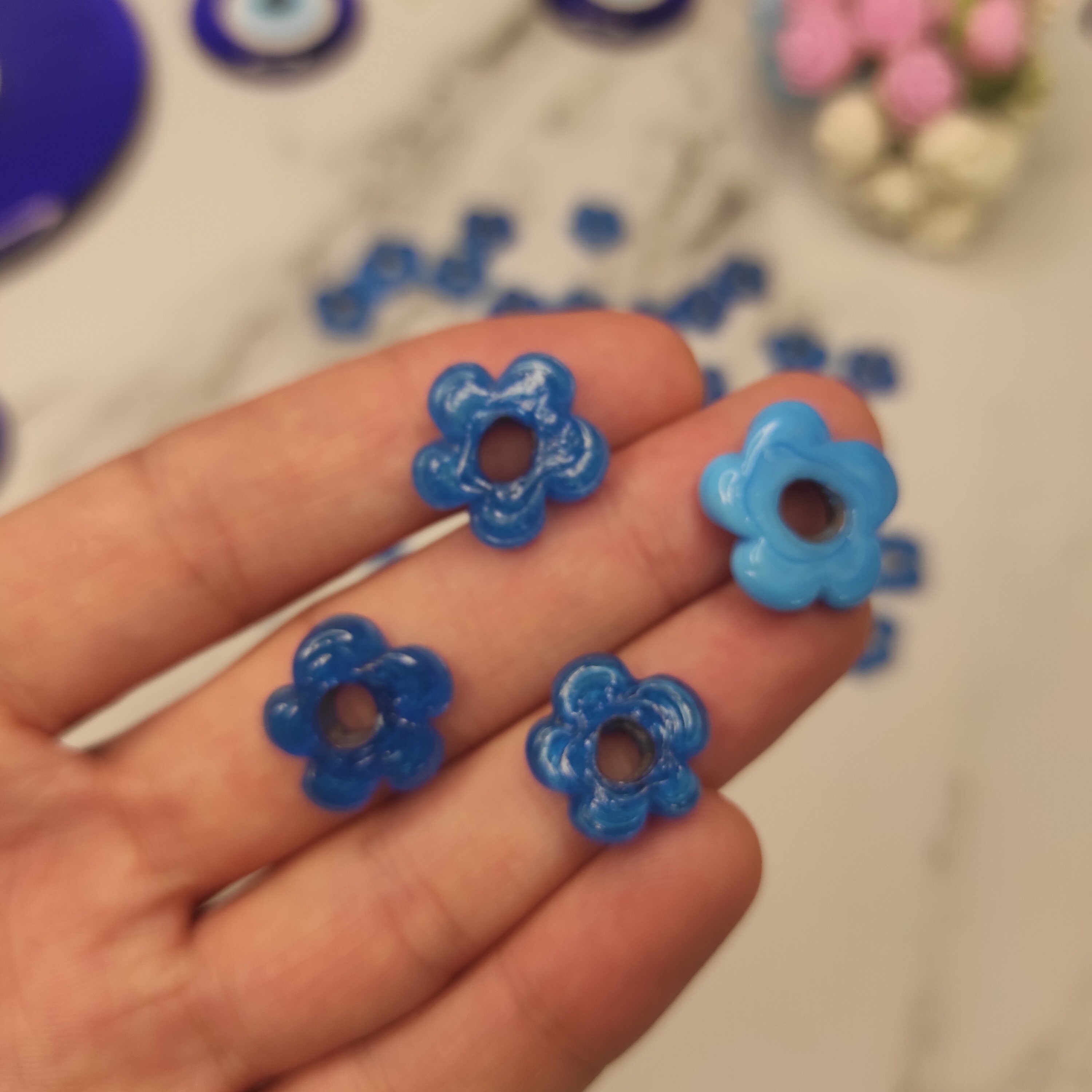 Blue Glass Flower Beads Large Chunky Flower Artisan Handmade - Etsy