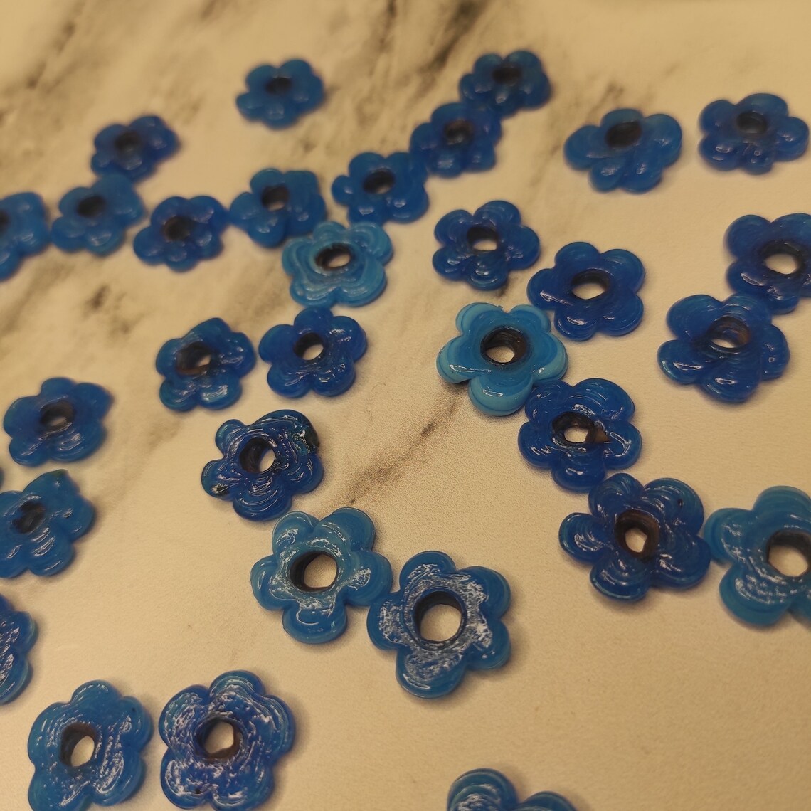Blue Glass Flower Beads Large Chunky Flower Artisan Handmade - Etsy