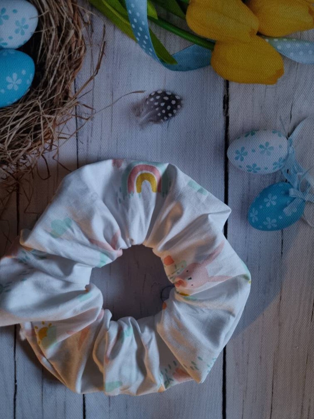 Easter Bunny and Rainbows Scrunchie for Alternative Easter Gifts - Etsy