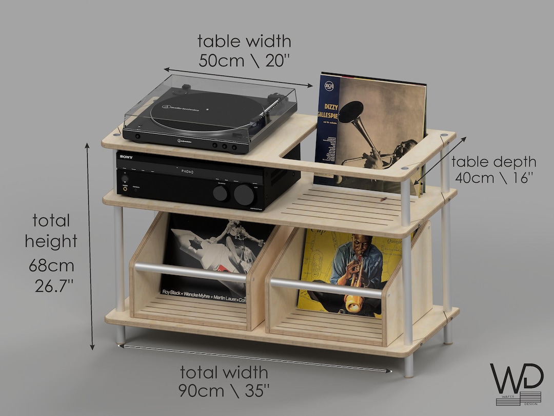 Record Player Stand With Vinyl Holder Box, Plywood Stereo Hifi ...