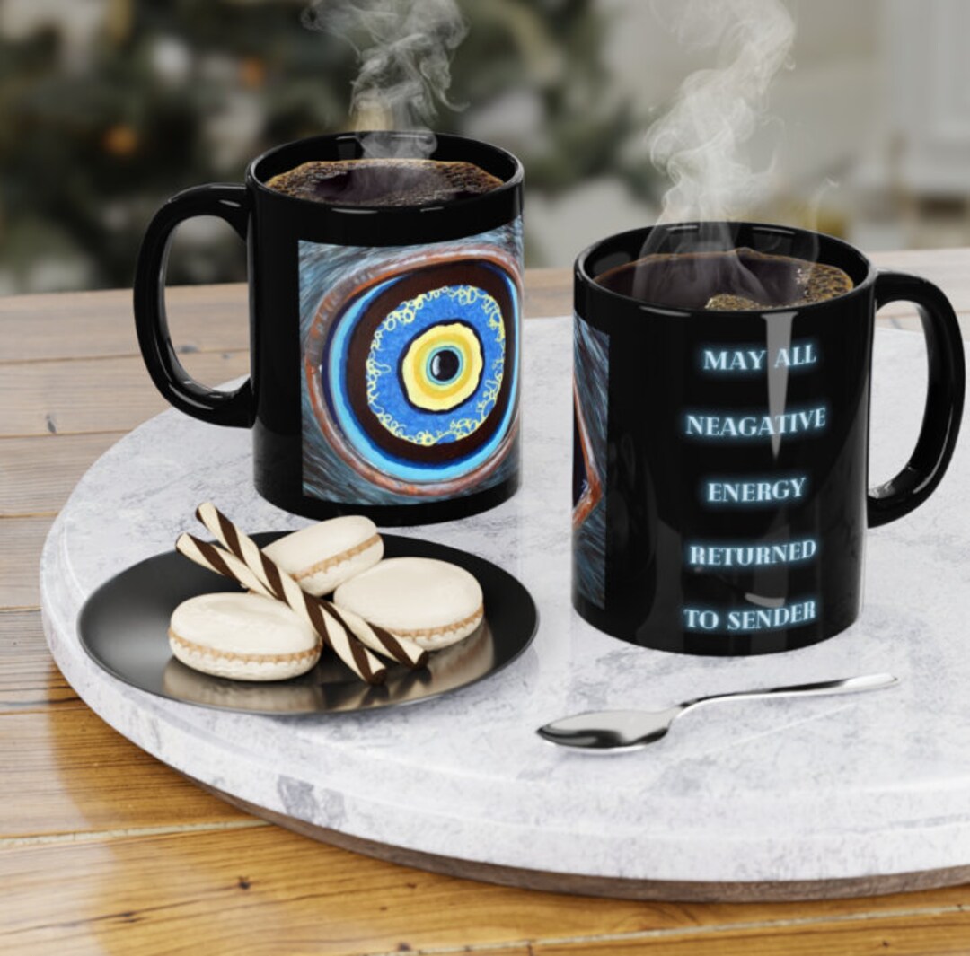 Evil Eye Black Mug Evil Eye Mug Black Mug Coffee Mug Tea - Etsy