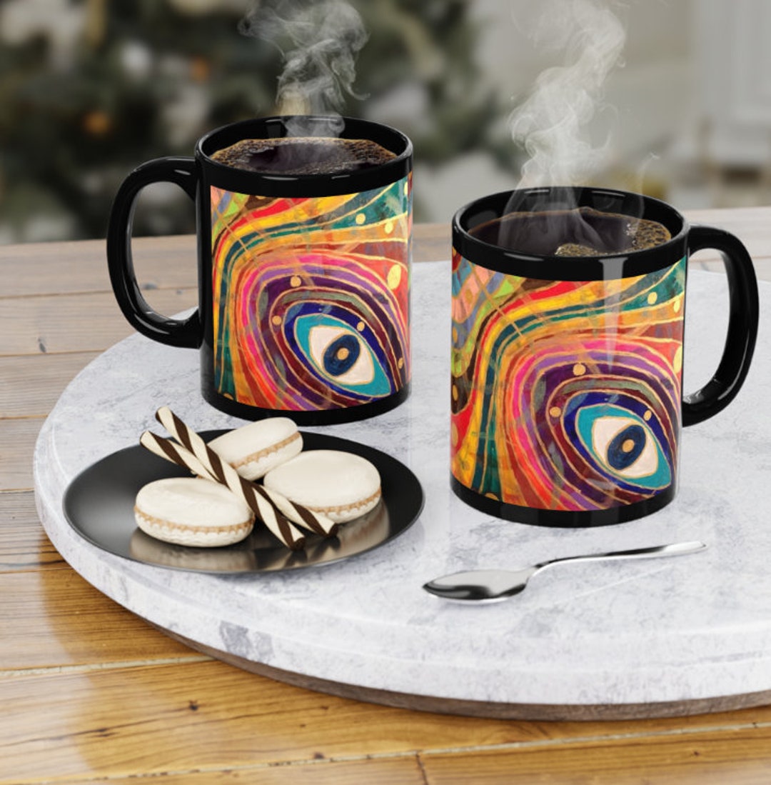 Evil Eye Black Mug Evil Eye Mug Black Mug Coffee Mug Tea - Etsy