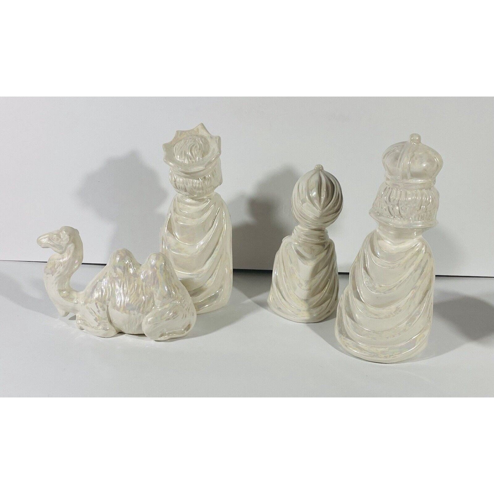 Vintage Arnel Nativity Set Glazed Ceramic Iridescent White Christmas ...
