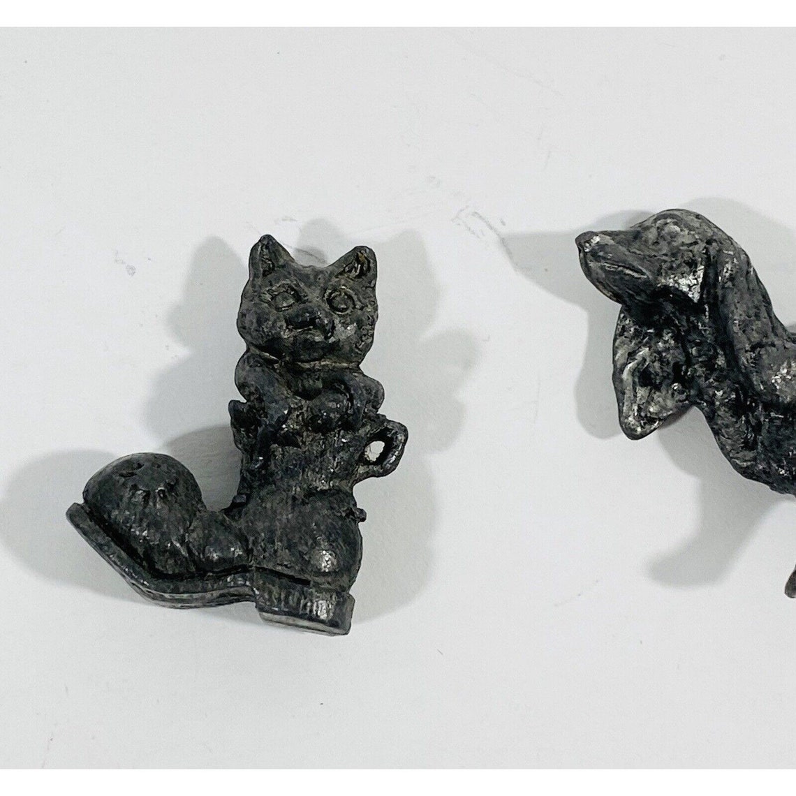 Vintage Miniature Pewter Animals Figurines Seal Squirrel Kitten Cat Dog ...