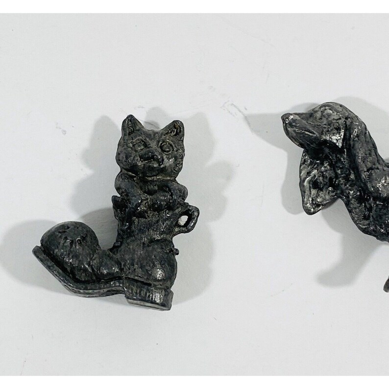 Vintage Miniature Pewter Animals Figurines Seal Squirrel Kitten Cat Dog ...