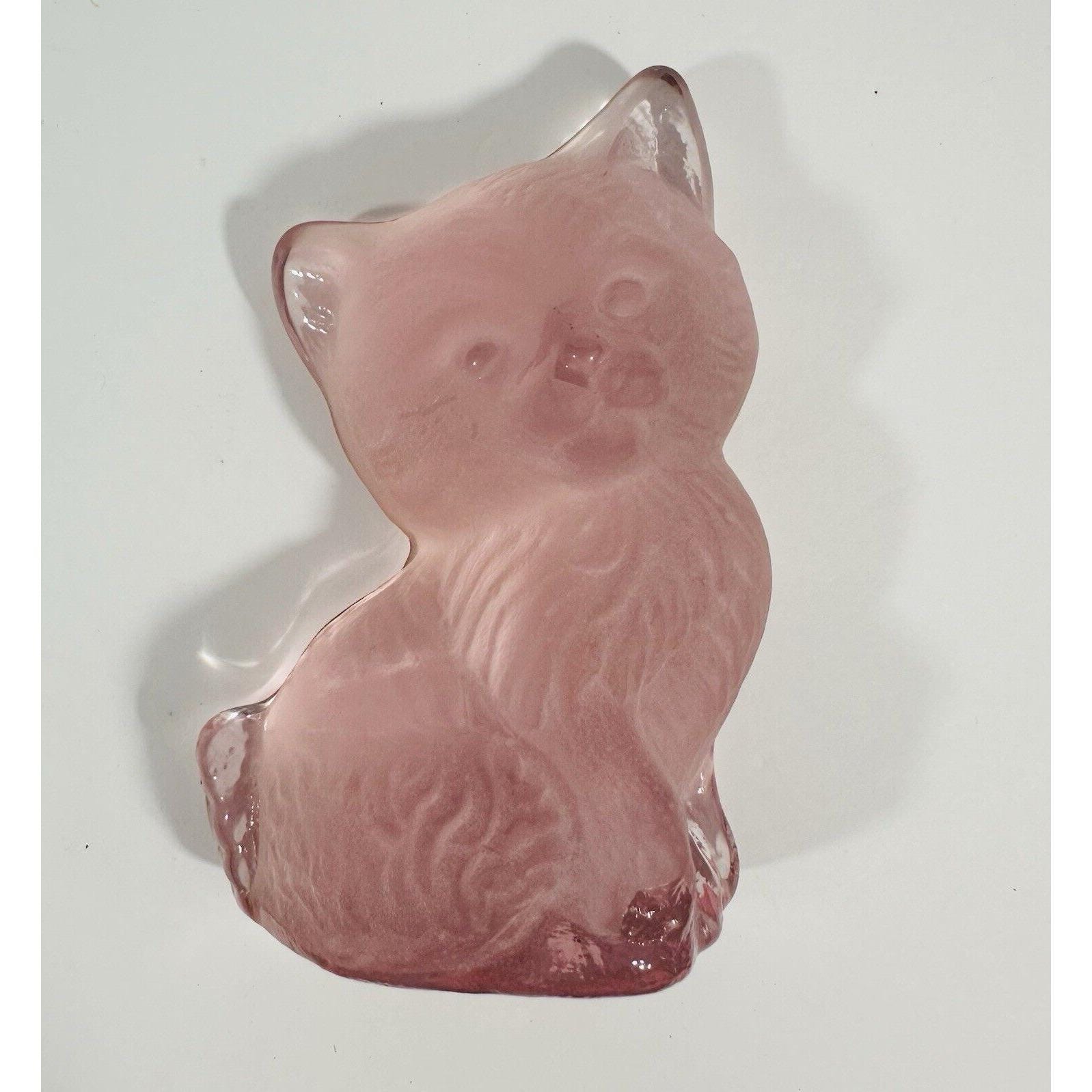 Viking Frosted Satin Glass Kitten Cat Figurine Pink Vintage Paperweight ...