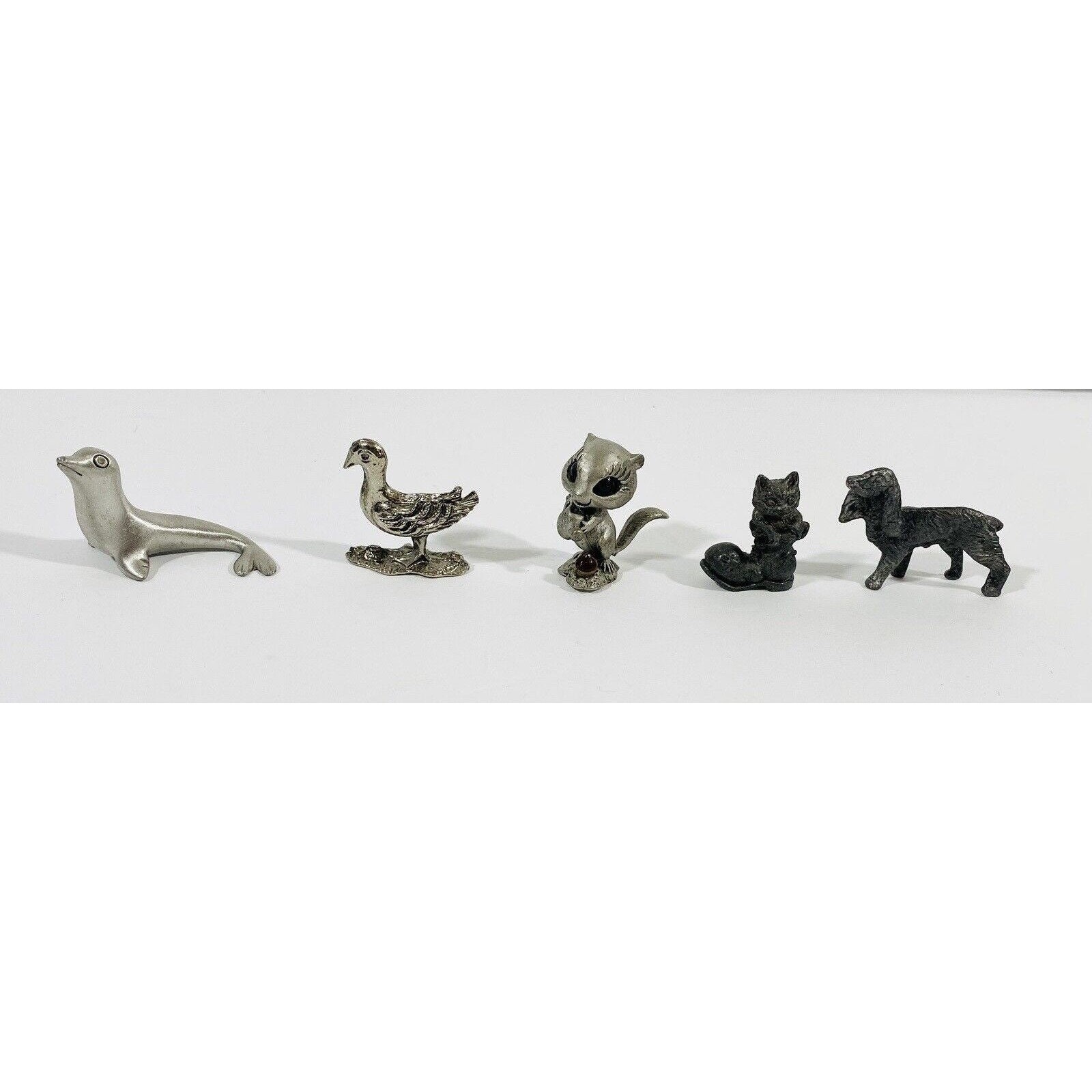 Vintage Miniature Pewter Animals Figurines Seal Squirrel Kitten Cat Dog ...