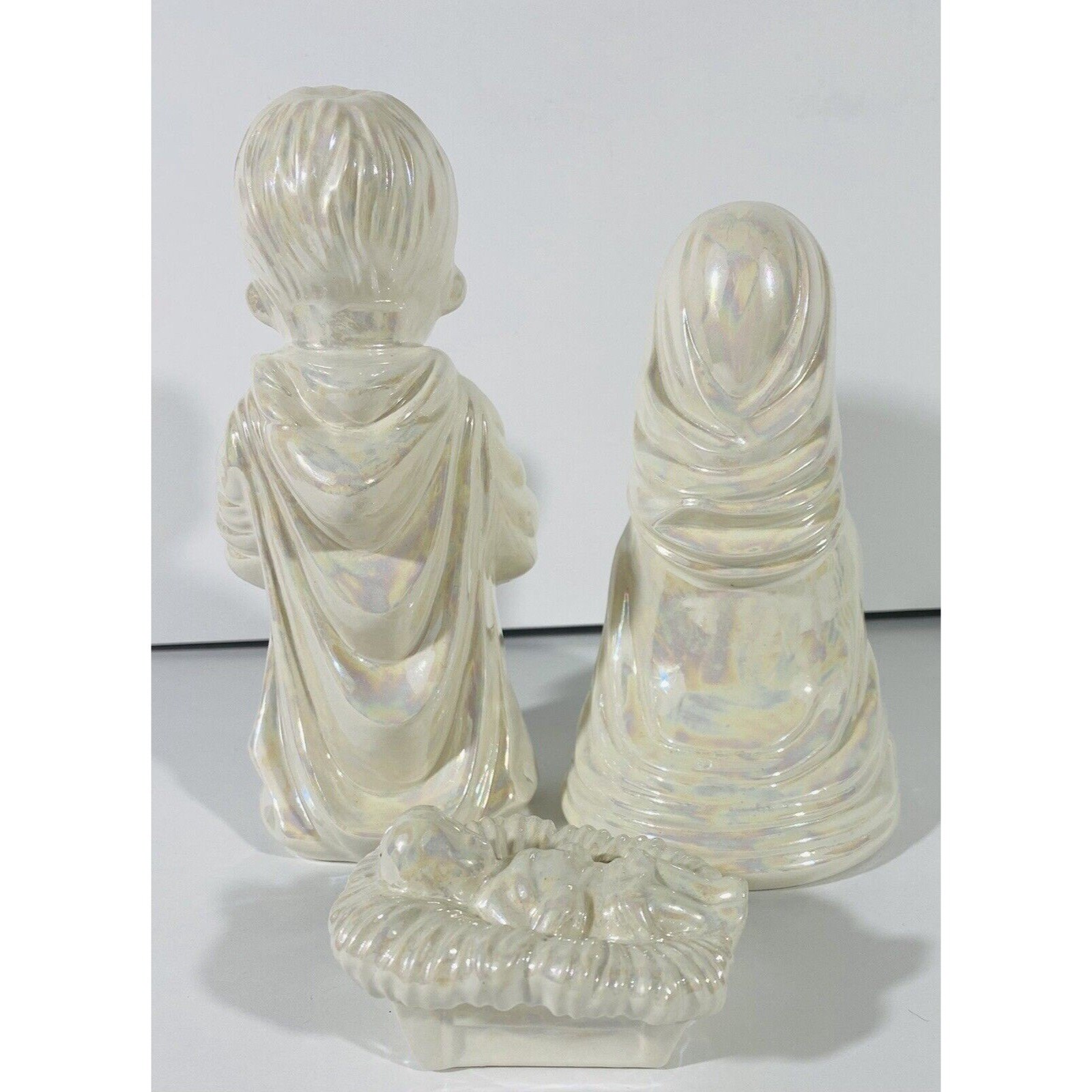Vintage Arnel Nativity Set Glazed Ceramic Iridescent White Christmas ...